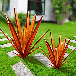 Homight Large Agave Sculpture Rustic Metal Agave Plant Outdoor Interior Decoration Outdoor Lawn Decoration Yard Wooden Posts Matching Garden Suitable for Patio… (Big, red)