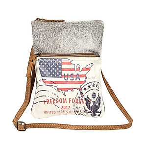 Myra Bag Freedom Forever Upcycled Canvas & Cowhide Leather Small Crossbody Bag S-1258 , Brown , One Size