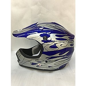 SmartDealsNow Youth DOT Helmet Blue/Flame Color Dirt Bike Style Youth Model (Large)Q