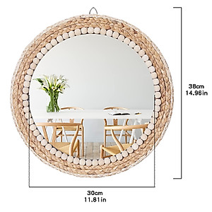 SWTHONY 15 Inch Boho Round Hanging Wall Mirror Decorative Rattan Circle Wall Mounted Mirror for Farmhouse, Living Room, Bedroom, Bathroom