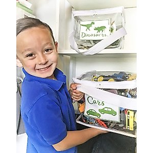 Toy Organizer for Toys like Legos, Stuffed Animals, & Games. Closet Organizer, Travel and storage Bag. Clear and White, Thick and Sturdy, Zippered 10"x10"x8," Set of 2