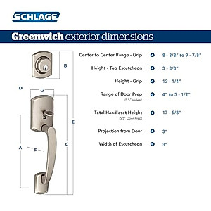 Schlage F58 GRW 622 Greenwich Single Cylinder Exterior Entrance Handleset, Matte Black (Exterior Half Only)
