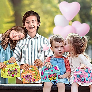 ArtCreativity Valentines Day Treat Boxes, Set of 12, Cardboard Paper Valentines Candy Boxes with Carry Handles, Themed Party Favor Boxes, Valentines Goodie Bags for Sweets, Toys, Gifts, and More