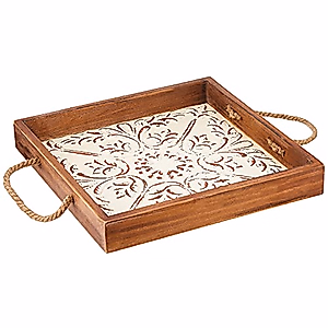 Elements - 5230317 Whitewash Embossed Wood Tray, 14-Inch, Assorted