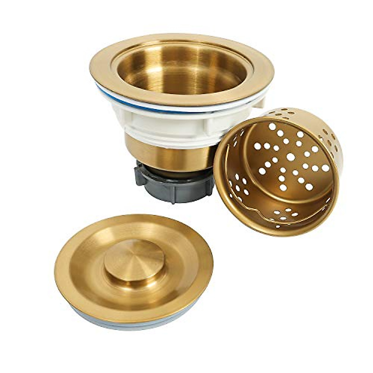 LQS Kitchen Sink Drain Strainer Assembly and Gold Undermount Bar Sink, RV Sink, Handmade Stainless Steel Bar Sink 15" x 17", 16 Gauge Workstation Sink