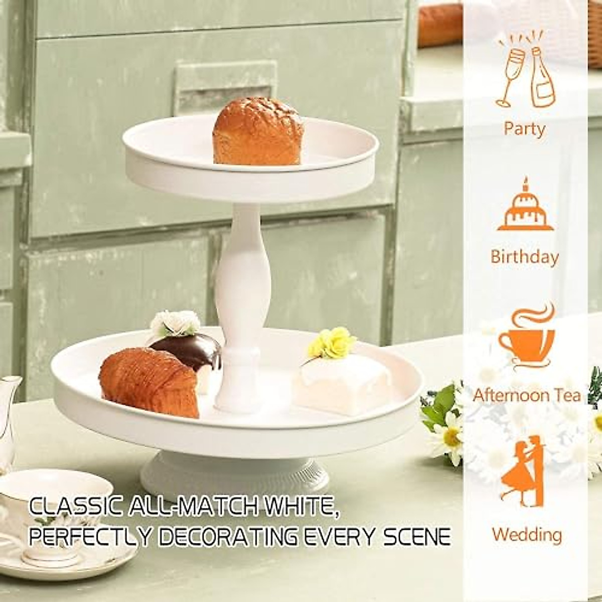 Donosura 2 Tier Tray, White Cupcake Stand Easter Tiered Tray Decor Stands Metal Round Tiered Serving Tray Dessert Dispaly Cupcake Tower for Birthday Wedding Graduation Cememory Party