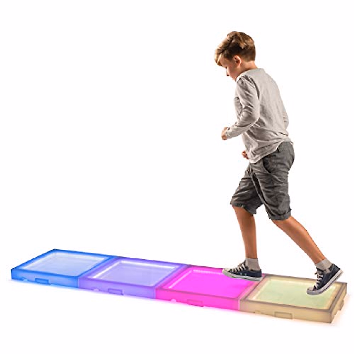 Playlearn Rechargeable Sensory Interactive LED Light Up Floor Tile - Touch Sensitive Color Changing- with Remote Control - 1 Tile (Rechargeable Large Square)