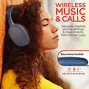 HyperGear Bluetooth Wireless Headphones with Built-in Mic & Controls, Over Ear Noise Isolating Fit Headphones & Memory Foam Ear Cup + Quick paring for Travel, Home Office, Online & More [Blue] 15611