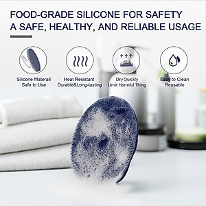 BEAUTAIL Silicone Body Scrubber Shower Bath Wash Brush Gentle Exfoliating Scrub Cleansing Loofah for Women Men Baby Sensitive Skin, Easy to Clean, Lather Nicely, More Hygienic, 1 Pack, Blue