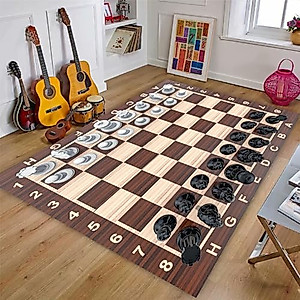 ALLC Brown Checkered Letters Numbers Retro Rug Outdoor Rug 2x3ft/24x36in/60x90cm, Fluffy Rug for Apartment Dorm Room Essentials for Girls