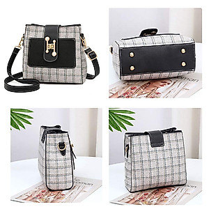 Bestsent Women's PU Leather Crossbody Bag Plaid Shoulder Purse (off-white Plaid Black)