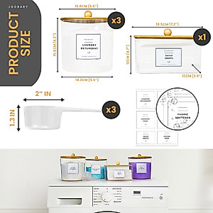JOOBARY Laundry Detergent Dispenser Containers - 4 Pack Laundry Powder Container & Dryer Sheet Holder , Laundry Room Organization And Storage , Laundry pods Soap Dispenser,Laundry Labels,Beads