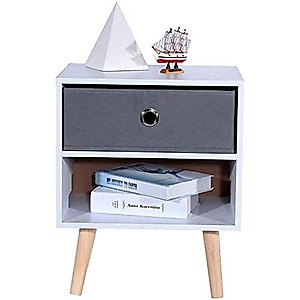 LIUJUN Table-End Table,Metal Handle Bedside Cabinet Night Table Side End Table Nightstand with Shelf and Drawer