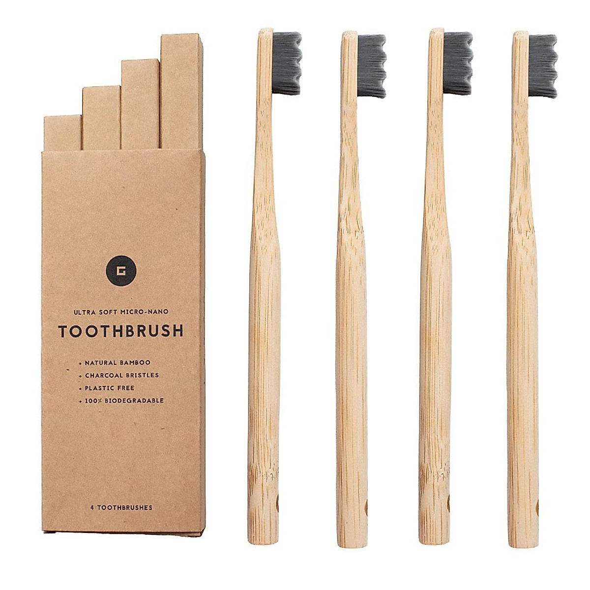 Gongi Wooden Bamboo Toothbrush - 20,000 High Bristle Count Toothbrush - Micro-Nano Extra Soft Bristles - 4-Pack