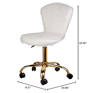 GIA Mid-Back Adjustable Swivel Vanity Chair, Faux Fur White