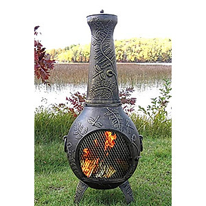 The Blue Rooster Dragonfly Aluminum Chiminea in Gold Accent