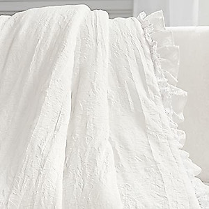 Lush Decor Ella Shabby Chic Ruffle Lace Blanket, 60" x 50", White