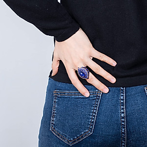 CKHAO Women Ring - Big Size Antique Gold Plated Turkish Style Blue Gemstone Vintage Ring Women Jewelry J0769BLUE (7)