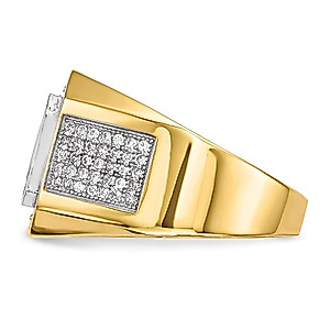 Diamond2Deal 14k Yellow Gold CZ and Emerald-Cut Red CZ Mens Ring