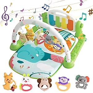 AKIKI Baby Gyms Play Mats, Funny Play Piano Gym Mats Detachable Baby Play Gym Mat with Music and Lights Musical Electronic Learning Toys, Activity Center for Infants Toddlers