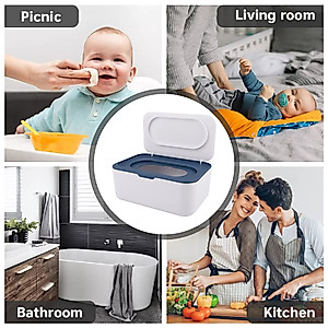 RVXlRDN Baby Wipes Dispenser, Wipes Dispenser, Baby Wipe Holder for Fresh Wipes, Wipes Containers with Spring Drawer Tray (Grey and Blue).(Blue)