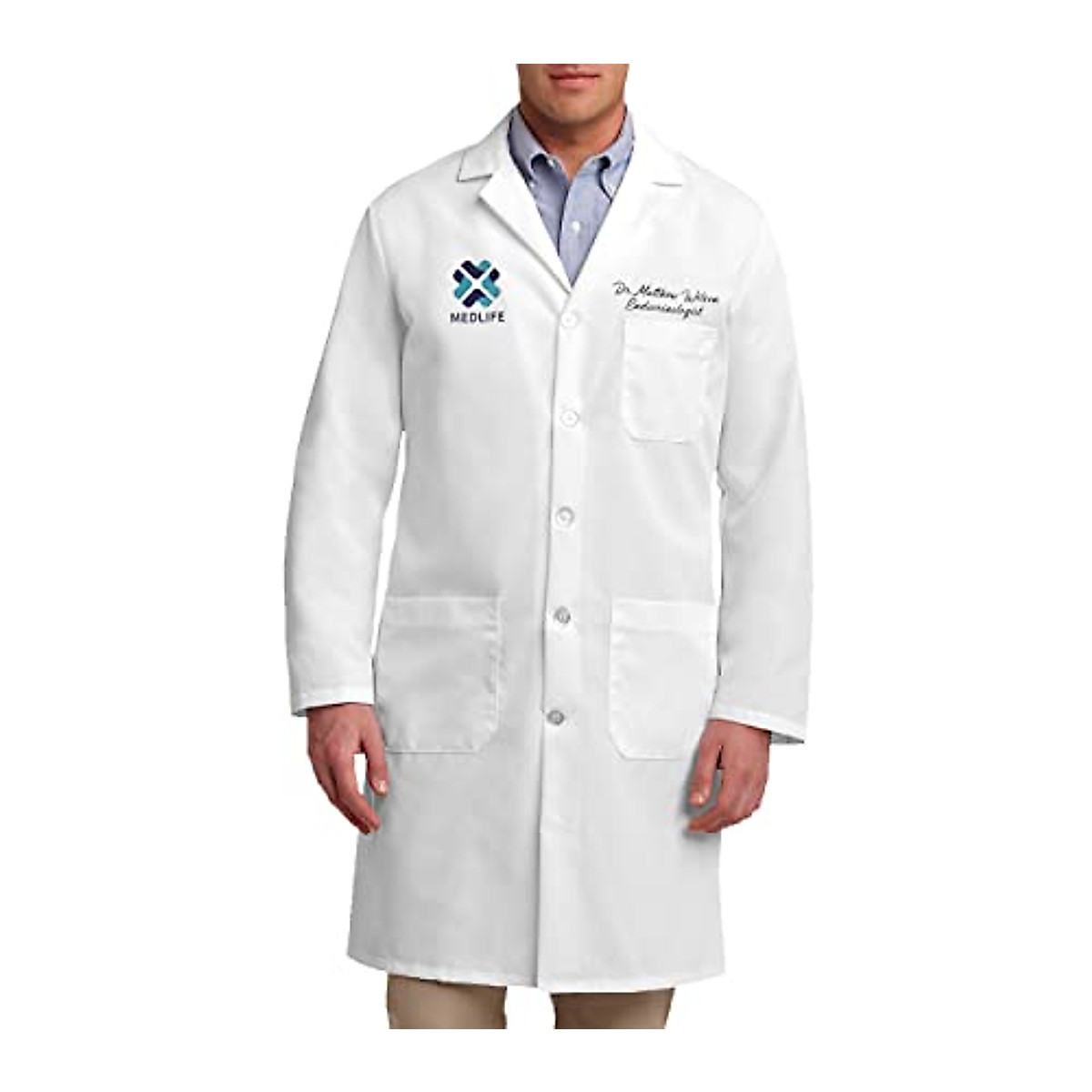 Personalized Embroidered Lab Coat for Men 41 Inch Add Your Name Text Logo Custom Medical Laboratory Coat White