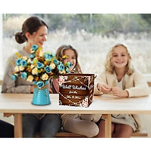 Wood Pattern Floral Card Box – 8”*8”*8” Gift Or Money Box Holder for Rustic Wedding,Baby or Bridal Shower,Birthday, Graduation,Engagement, Party Favor, Decorations, 1 Set(hezi-A008)