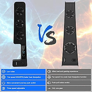 PS5 Slim Cooling Fan, SIKEMAY New PlayStation 5 Slim Console Accessories Cooler with USB Port and 3 Adjustable Quiet 9500-Speed Fans, Cool LED Light for PS5 Slim Digital/Disc Edition System (Black)