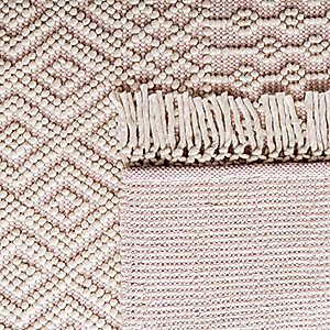 SAFAVIEH Natura Collection Runner Rug - 2'3" x 12', Ivory & Pink, Handmade Moroccan Boho Wool Fringe, Ideal for High Traffic Areas in Living Room, Bedroom (NAT852R)