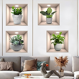 3D Green Plants Wall Sticker,4pcs 3D Vases Flower Wall Stickers Decals for Living Room Bedroom Kitchen Decor,3D Green Pot Plant Succulent Stickers(3D Plants)