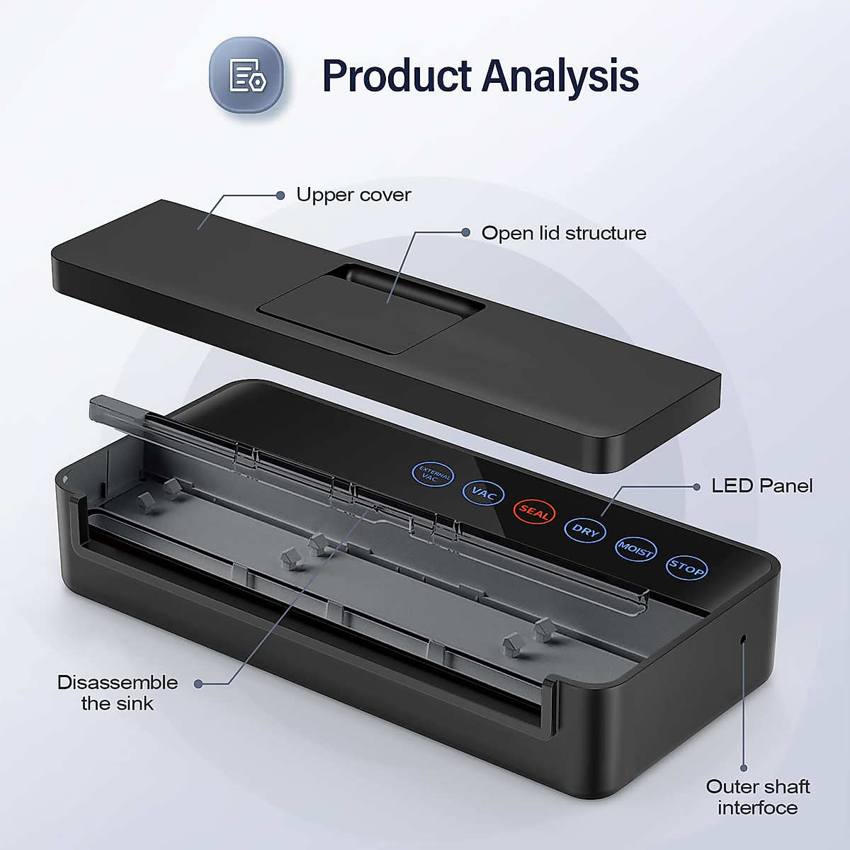 vsdk Vacuum Sealer Machine, Automatic Food for Preservation with sealers bags, Dry Moist Modes, Led Indicator Lights, Compact Design Full 95 Kpa (Black) , (V8111)