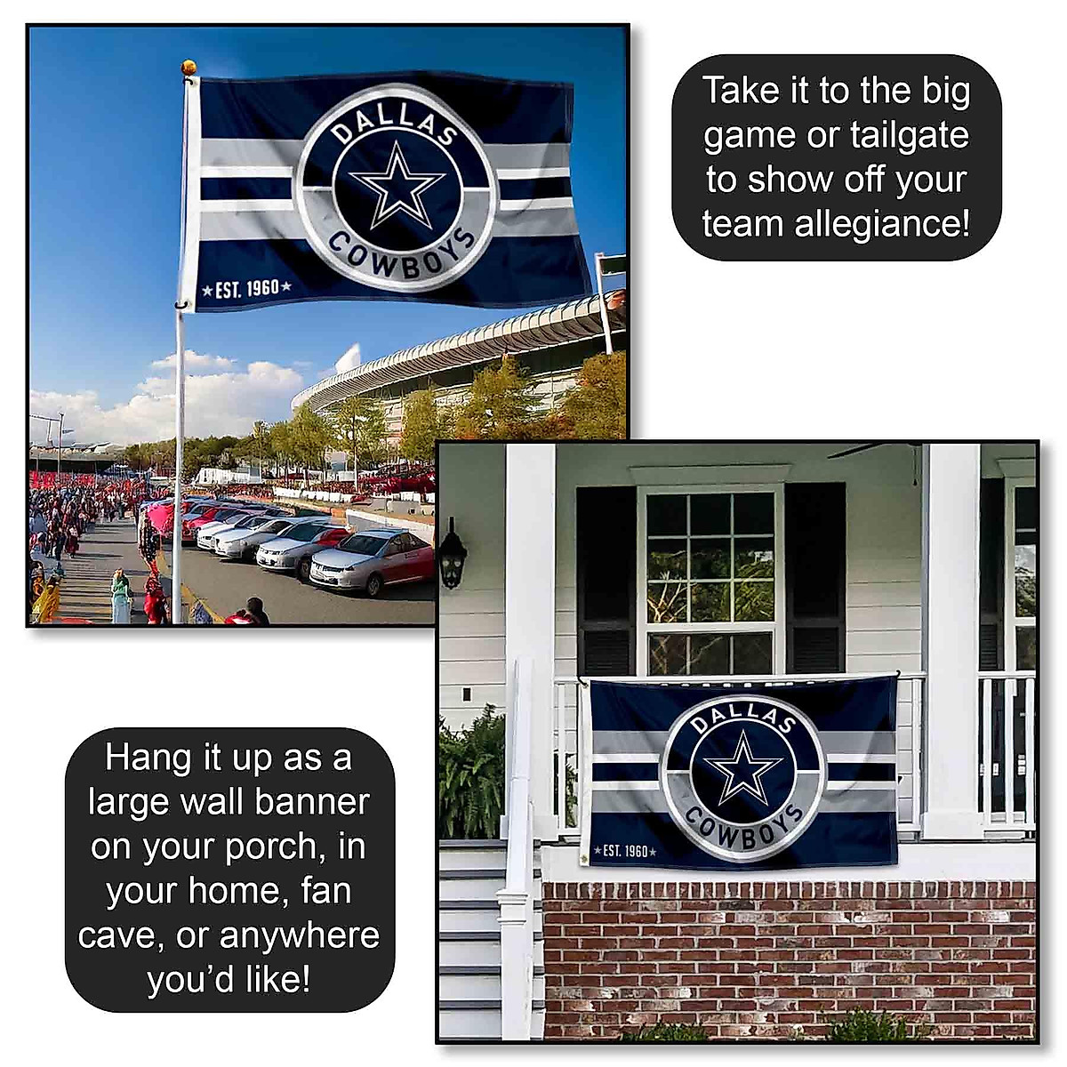 WinCraft Dallas Cowboys Patch Button Circle Logo Flag Large 3x5 Banner