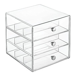 iDesign Plastic Divided 3-Drawer Vanity & Countertop Organizer – 7" x 6.5" x 6.5”, Clear