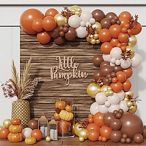 Little Pumpkin Balloon Garland Arch Kit 152PCS Orange Coffee Brown Balloons for Fall Thanksgiving Autumn Harvest Birthday Party Decorations