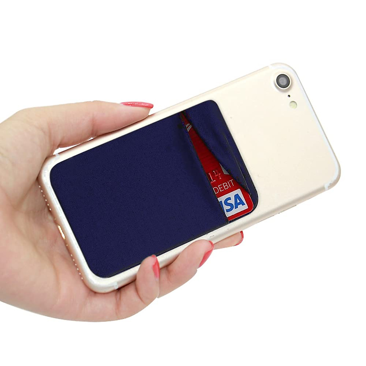 CKANDAY 4 Pack Cell Phone Card Holder with Adhesive Sticker for Back of Phone, Stretchy Fabric Card Sleeves ID Credit Card Pocket Stick On Wallet for Android Smartphones