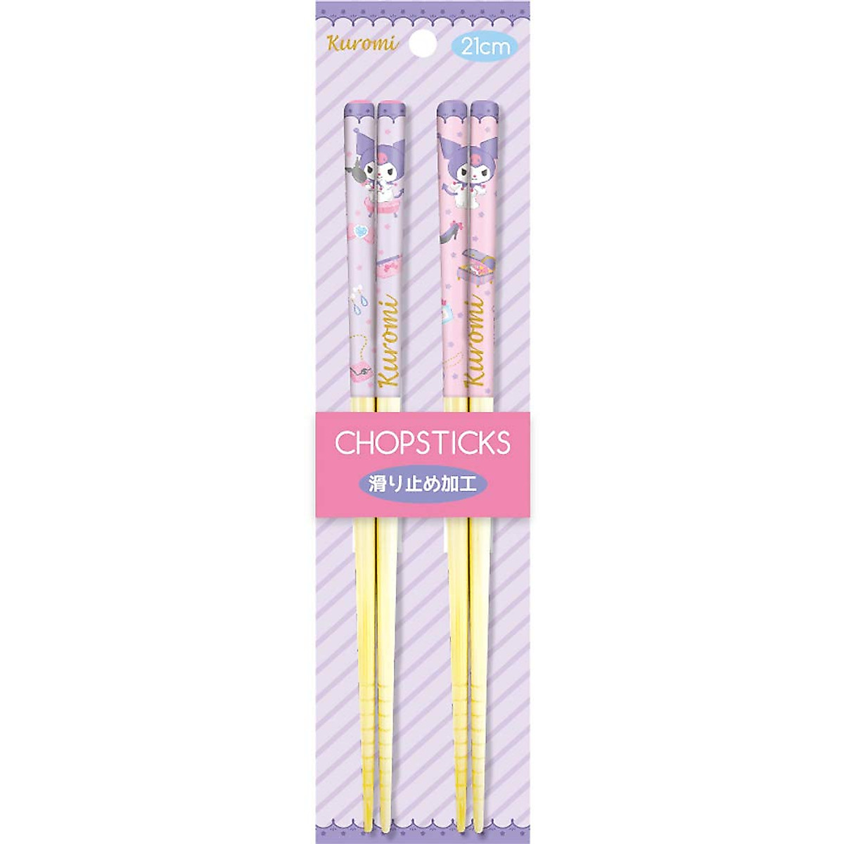 Tee's Factory Sanrio Happiness Girl Kuromi Bamboo Chopsticks Set of 2, 8.3 inches (21 cm)