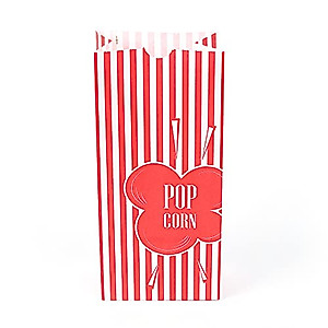 Restaurantware Bag Tek 1 Ounce Popcorn Bags, 100 Disposable Paper Popcorn Bags - Greaseproof, Striped, Red Paper Concession Popcorn Bags, For Movie Nights, Theaters, Carnivals, & More