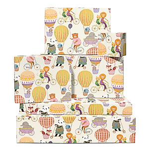CENTRAL 23 Baby Animal Wrapping Paper - 6 Colorful Gift Wrap Sheets - Baby Girl Wrapping Paper Baby Shower - Comes With Fun Stickers - Recyclable