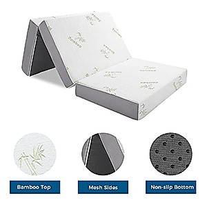 Inofia Folding Mattress, 4 Inch Memory Foam Trifold Mattress with Ultra Soft Bamboo Cover, Non-Slip Bottom & Breathable Mesh Sides - Foldable Guest Mattress, Cot Size (75" x 31" x 4")