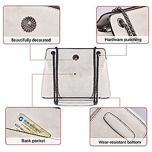 FOXLOVER Cow Leather Tote Bags for Women Large Capacity Handbag Women’s Shoulder Bag Purse Ladies Casual Multiple Compartments Hobo Bags (White)