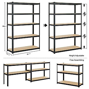 Garage Storage Shelves, 5-Tier Adjustable Metal Shelves for Storage, Shelving Unit Utility Rack Shelves for Warehouse Pantry Closet Kitchen, Organization Multipurpose Shelf 28"L x 12" D x 59" H, Black