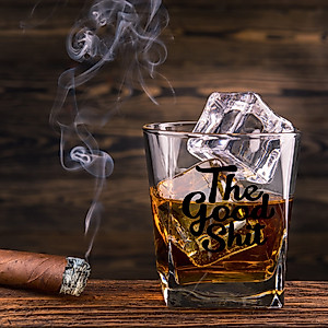 The Good Shit Funny Whiskey Glasses Gifts for Men Dad, Unique Gag Fathers Day, Birthday, Christmas, Thanksgiving Gifts for Dad, Mom, Husband, Friends, Coworkers, Brother, Old Fashioned Glass 10 oz