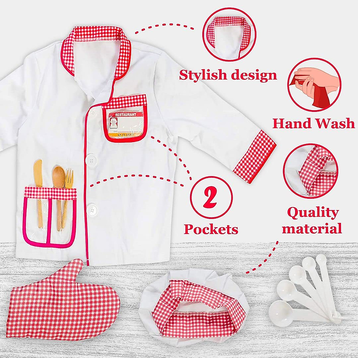 Chef Costume for Kids, Children's Chef's Coat Outfit, Career Costume for Kids, Toddler Dress Up Set for Pretend Play - Chef Accessories for Boys and Girls