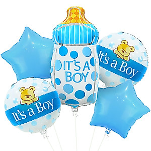 KatchOn, Its A Boy Balloons Set - Pack of 5 | Baby Boy Balloons | Baby Shower Balloons for Boy | Blue Baby Bottle Balloon, Welcome Baby Boy Decorations | It's A Boy Balloons, Baby Boy Foil Balloon