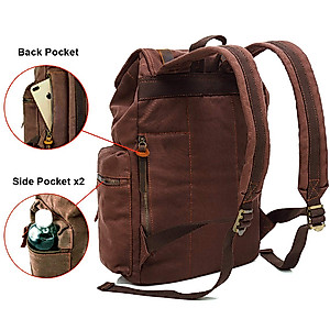 HuaChen Vintage Canvas Backpack,17" Laptop Backpacks Rucksack,Shoulder Travel Camping Hiking Backpacks School Bag Bookbag for Men Women (M32_Coffee_Large)