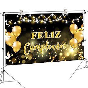 Feliz Cumpleaños Backdrop, Spanish Happy Birthday Photo Background, Mexican Theme Birthday Party Decorations Supplies, 6x4ft