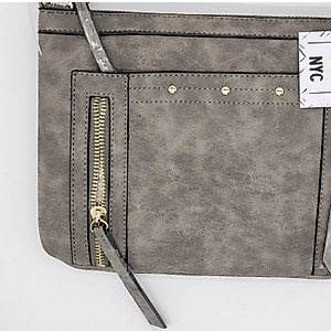 VR NYC Women's Zip Closure Faux-Suede Adjustable Strap Crossbody Bag, Charcoal