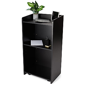 Displays2go Hostess Station, Hidden Wheels, Adjustable Shelf, Black (LCKDPHSBK)