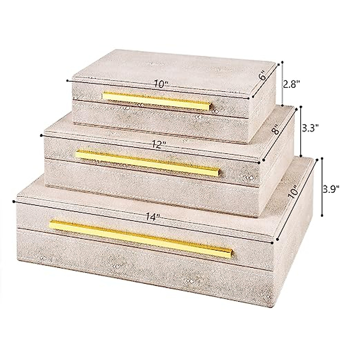 PETIARKIT Set of 3 Faux Leather Decorative Storage Boxes with Lids - Jewelry and Accessory Organizer for Women and Men, Countertop Home Decor (Beige)