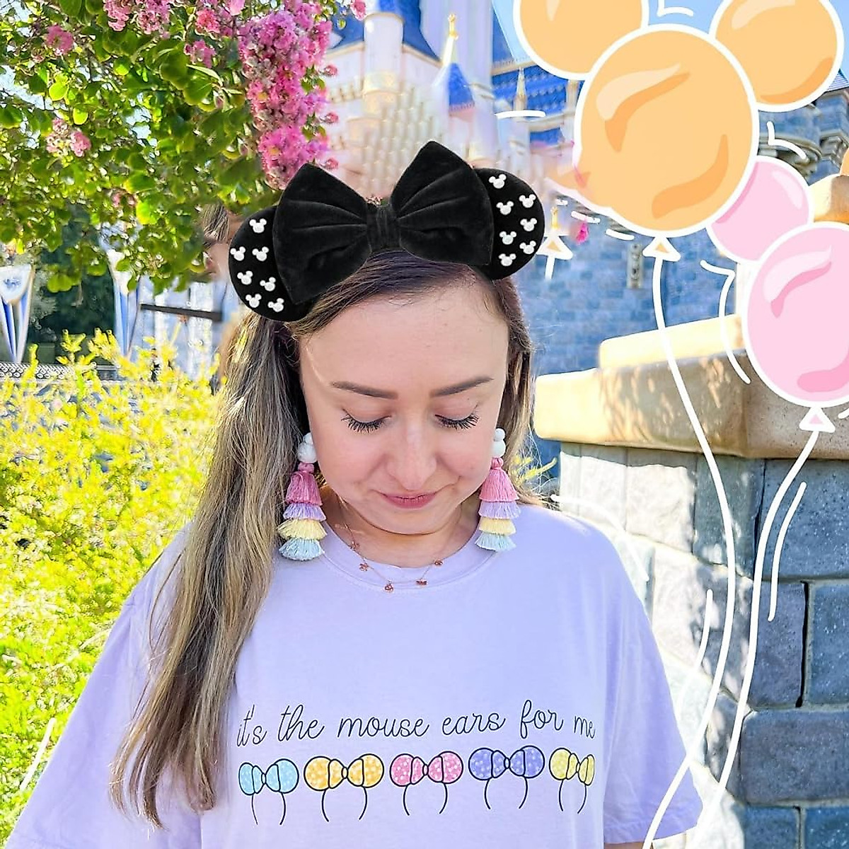 Trnerm Large Size Mouse Ears Headband for Women in Black Fuzzy Fabric, Plus-size Park Ears Headband for Birthday, Cosplay Party, Christmas, Halloween, Party